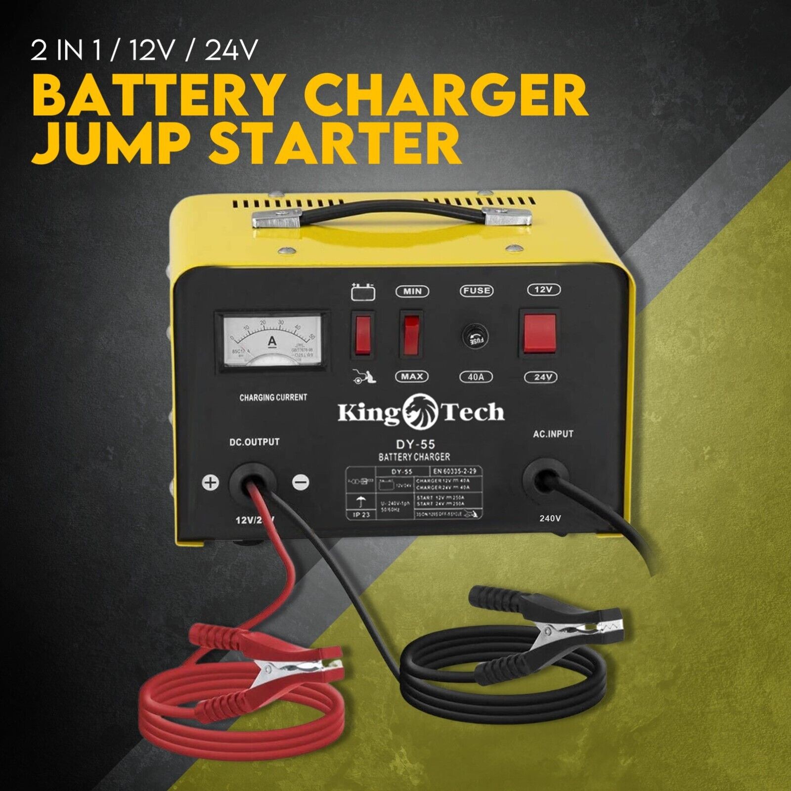 Kingtech 2in1 Battery Charger Jump Starter New Dual Heavy Duty Car Cha ...